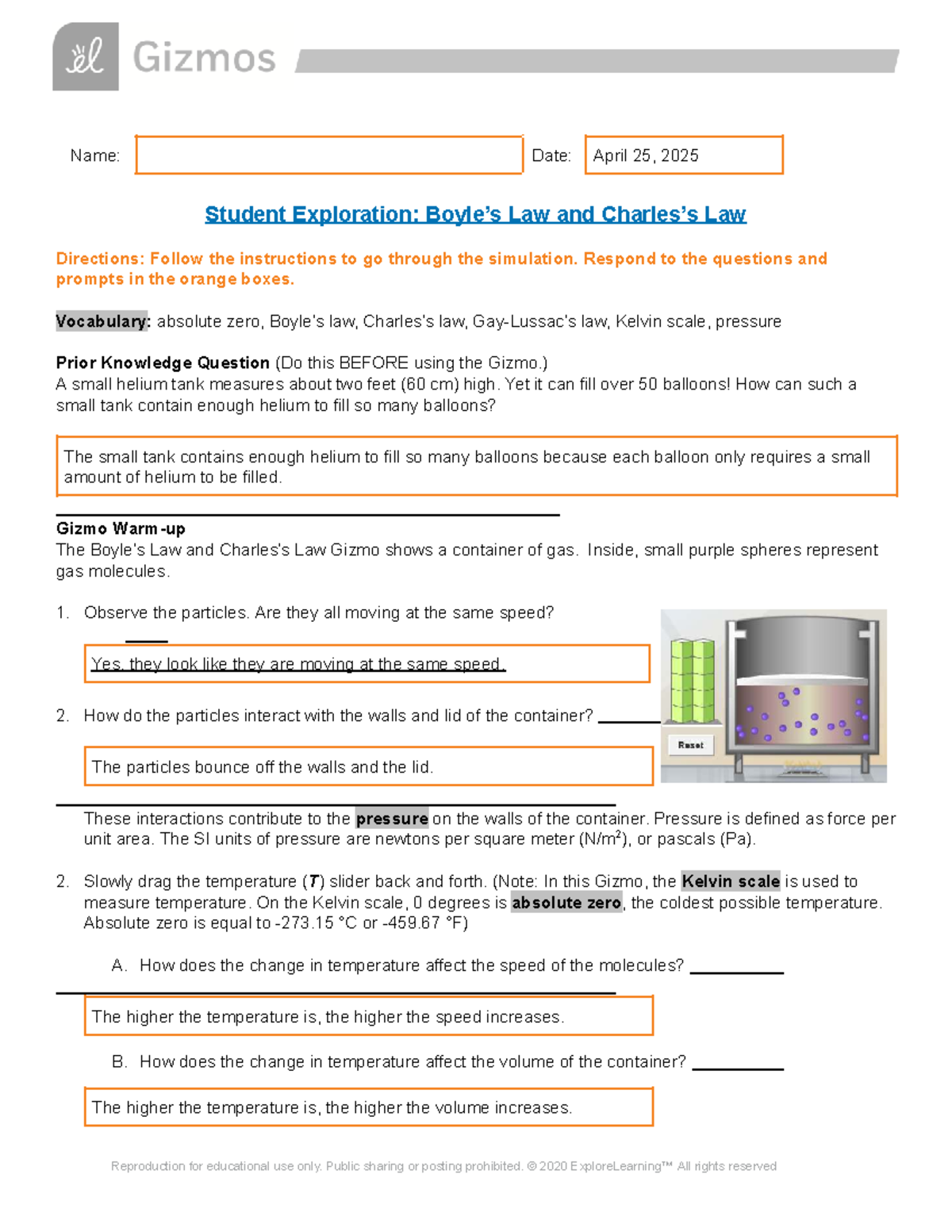 Boyles & Charles Laws Exploration SE Gizmo (April 2025) - Studocu