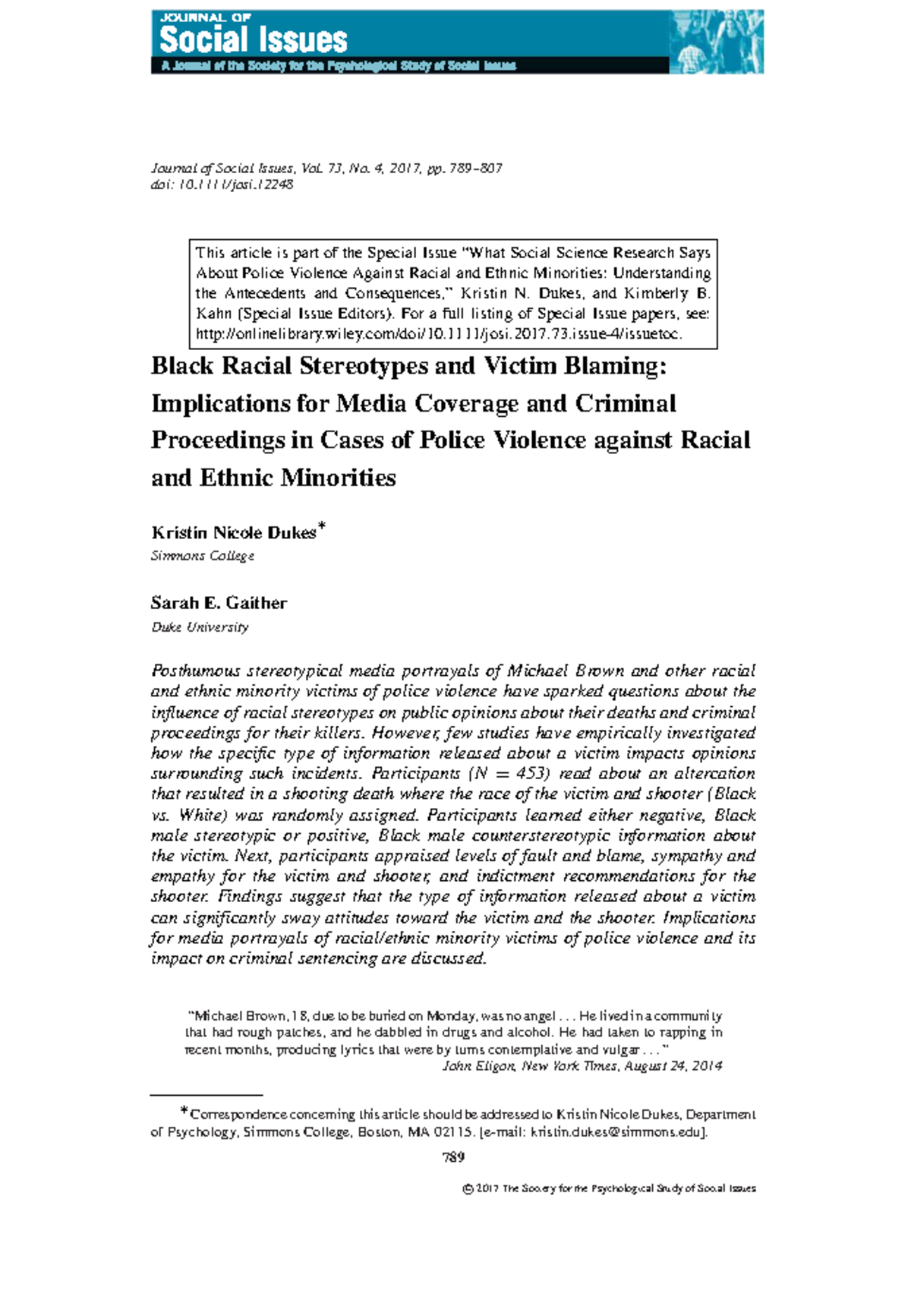 Black Racial Stereotypes and Victim Blaming in Police Violence Cases ...