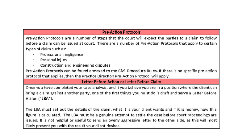 Pre-Action Protocols: Steps Before Court Claims - Studocu