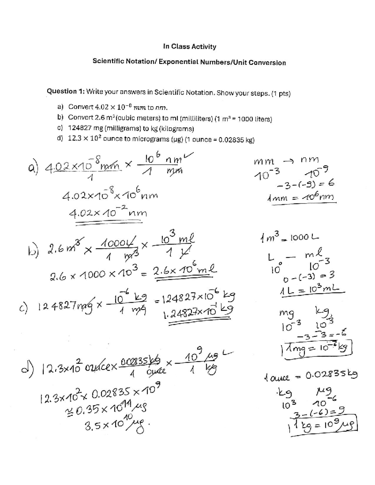 In Class Activity: Unit Conversions in Scientific Notation W2026 - Studocu