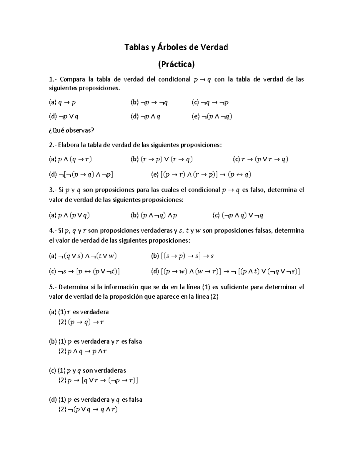 1-02 (Práctica) Tablas y Árboles de Verdad: Análisis de Proposiciones ...
