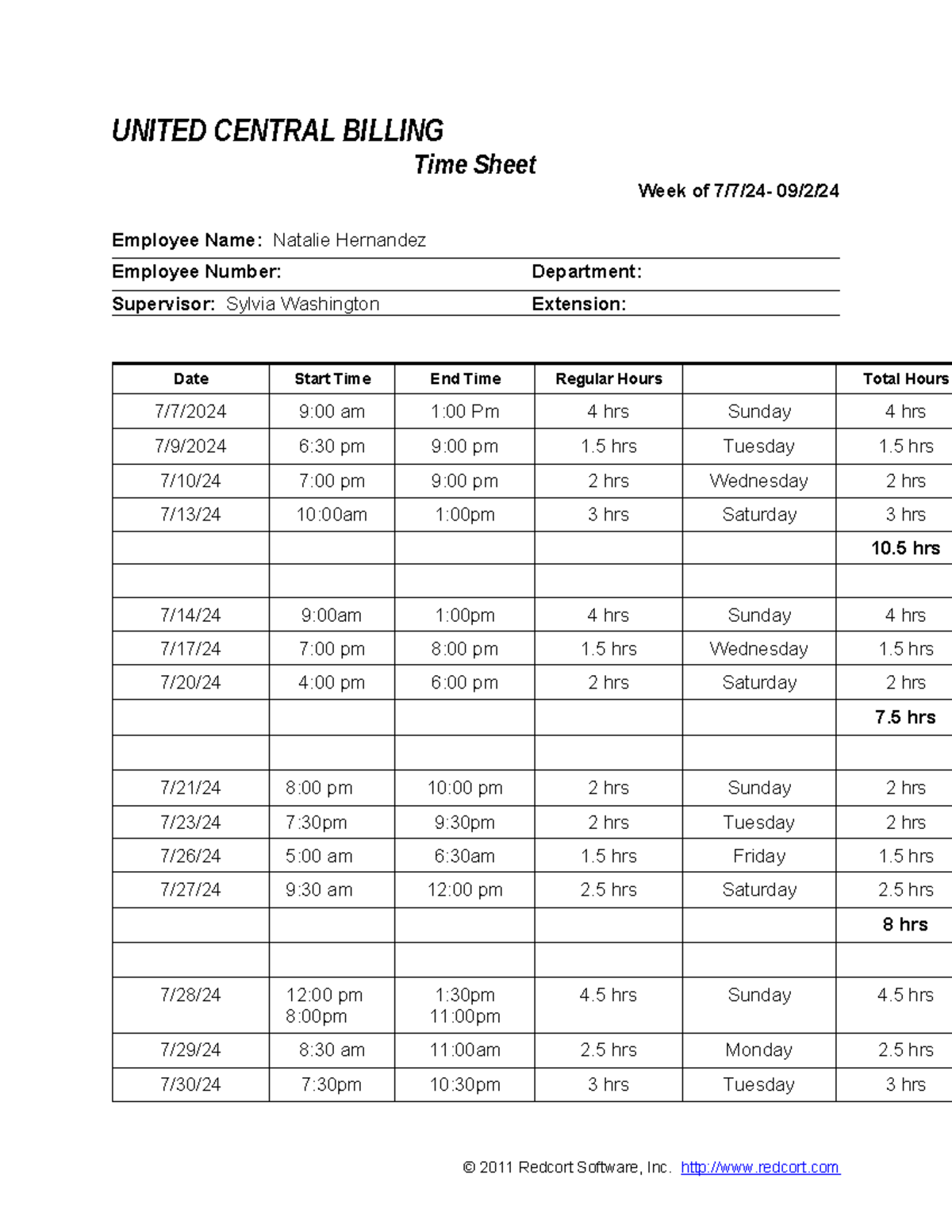 7.7 - 9.2.24 Timesheet - Copy - UNITED CENTRAL BILLING Time Sheet Week ...