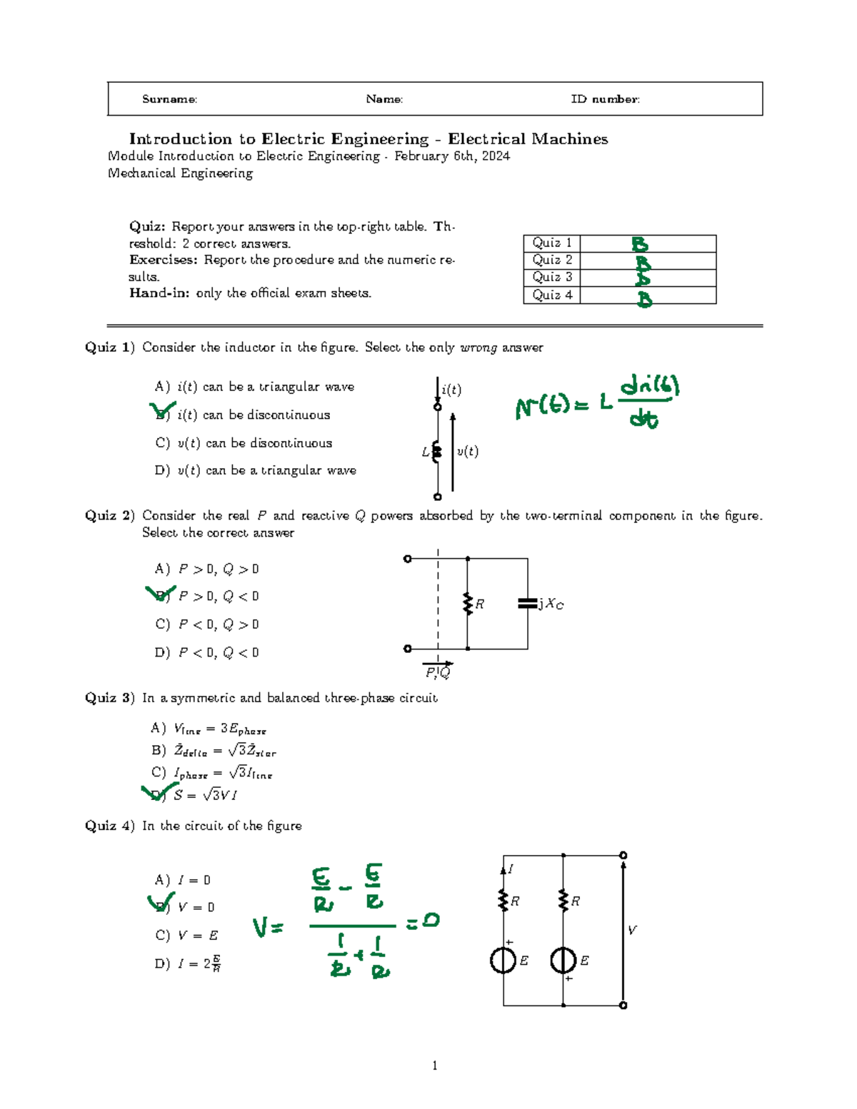 ME 101: Electrical Machines Quiz Report and Exercises - Studocu