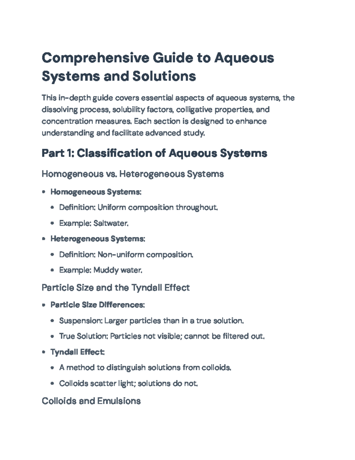 Comprehensive Guide on Aqueous Systems and Solutions (CHEM 101 ...