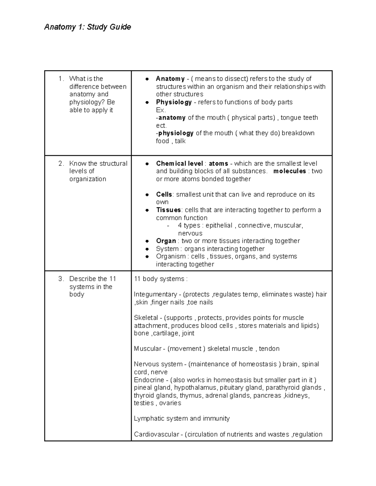 Anatomy 1: Comprehensive Study Guide for Exam Preparation - Studocu