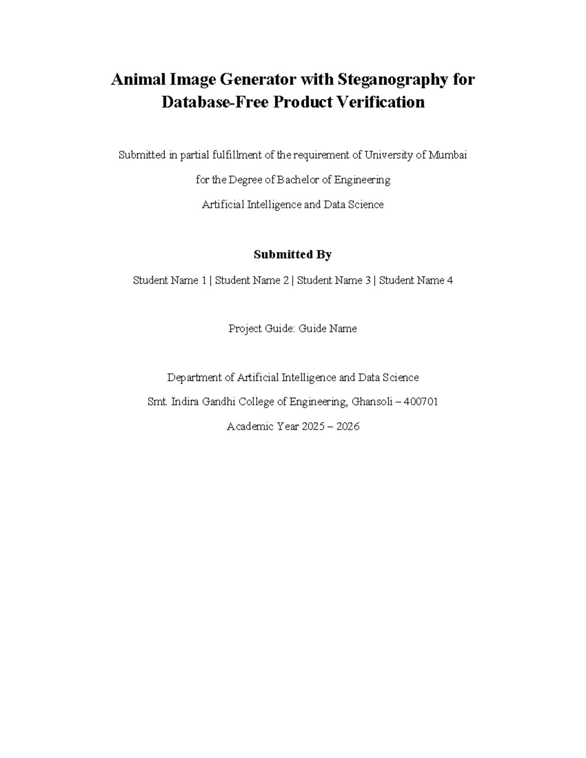 Animal Steganography Project Report for BE in AI & DS - Studocu