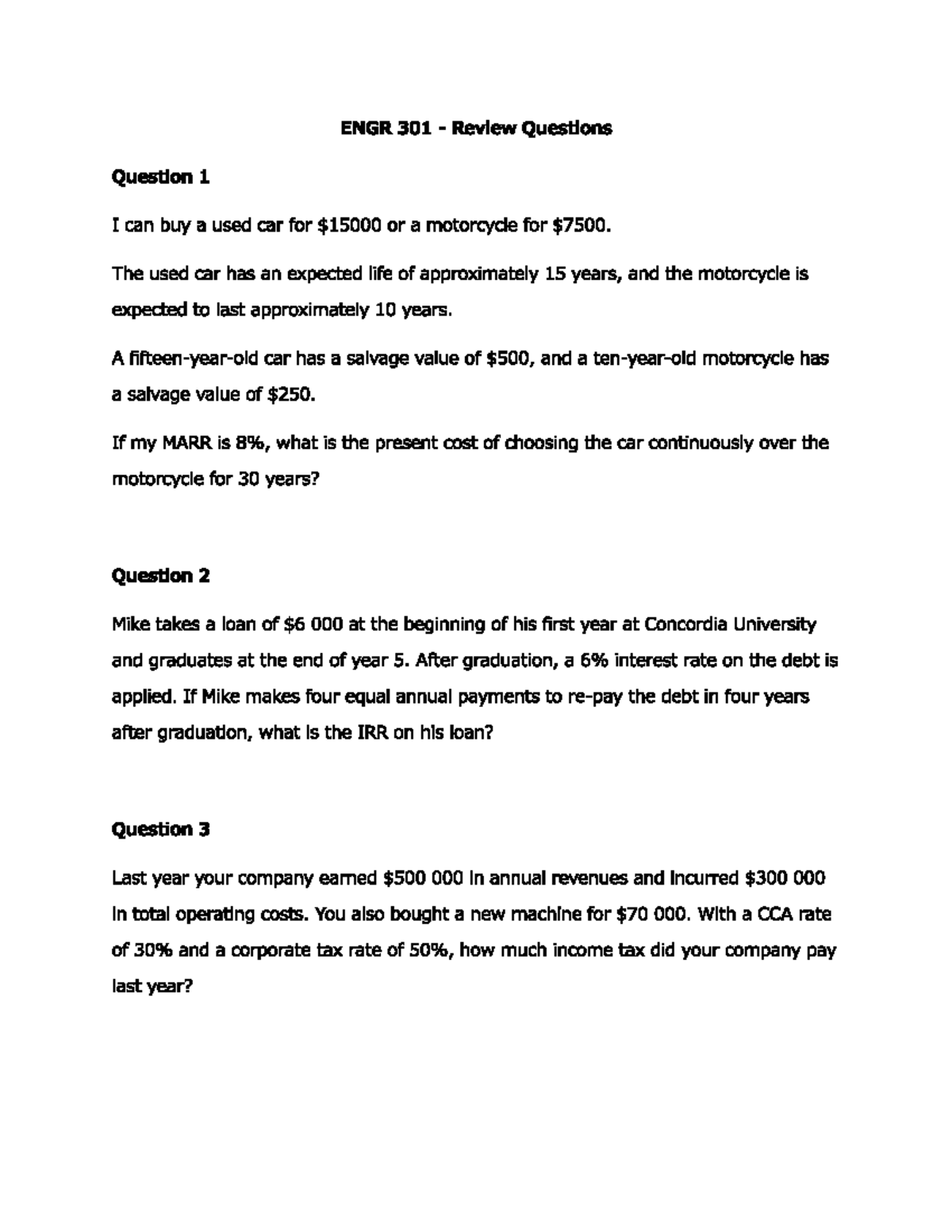 ENGR 301 Final Exam Review Questions and Solutions - Studocu