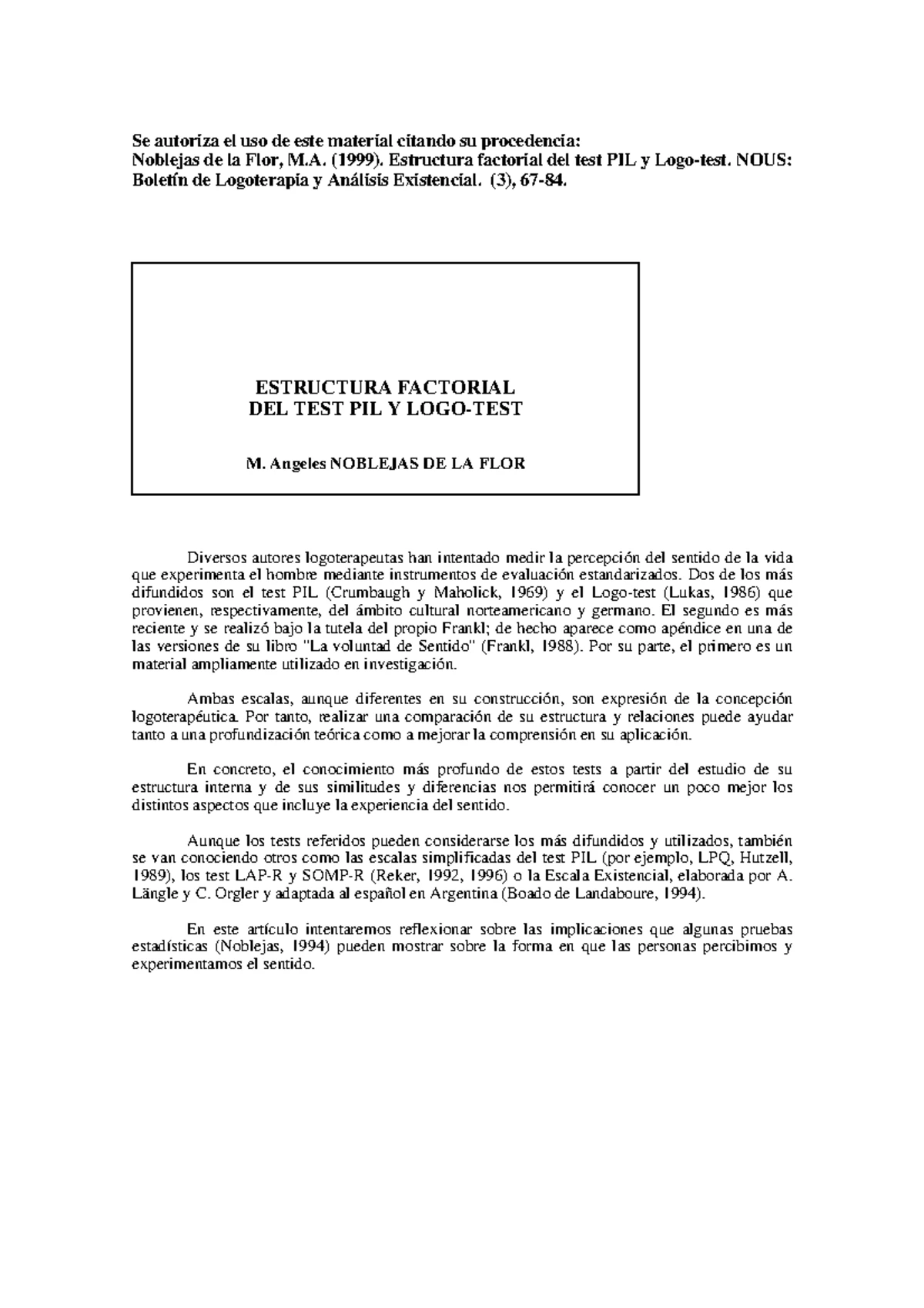 PIL TEST - Medición del Propósito en la Vida y su Validez - Studocu