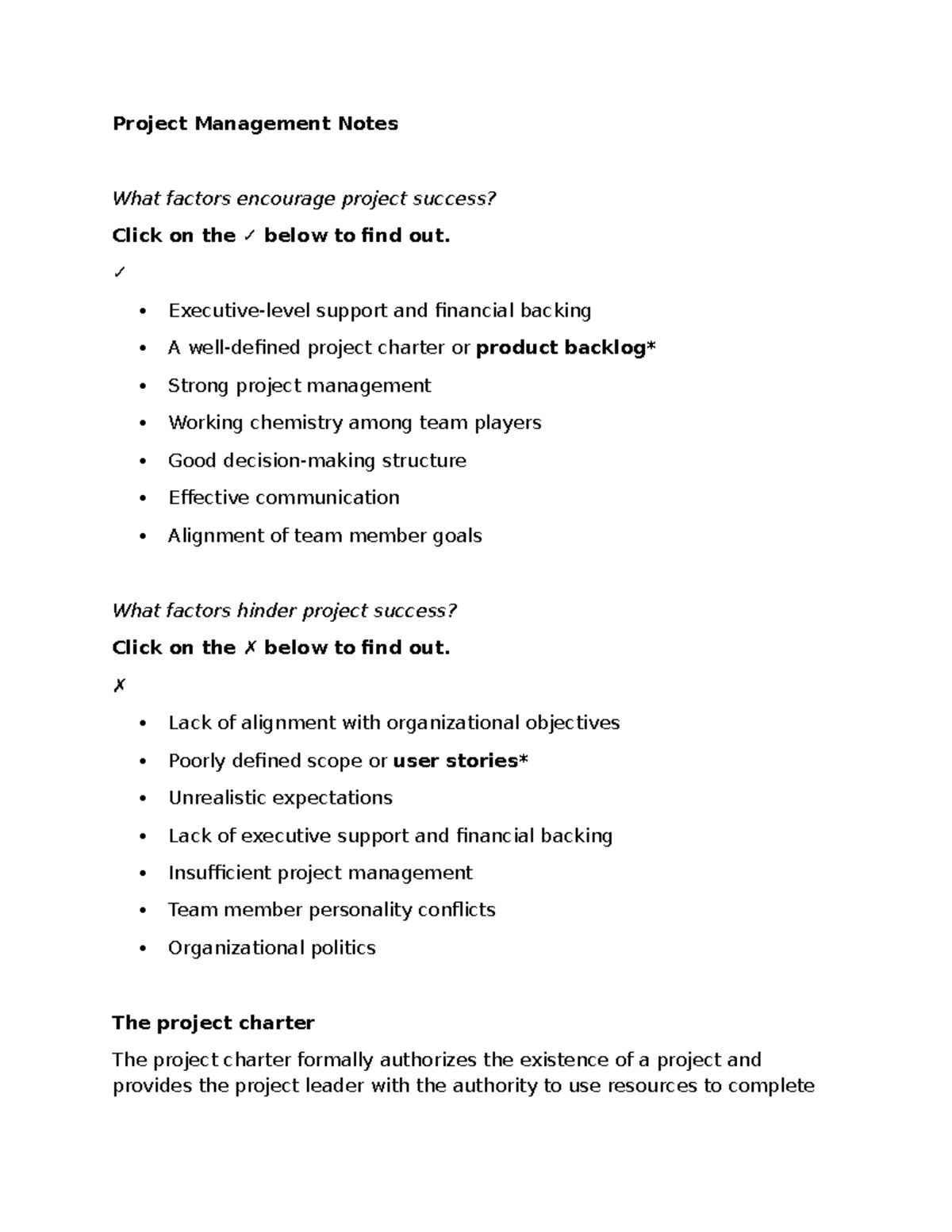 Project Management Notes: Key Factors for Project Success & Challenges ...