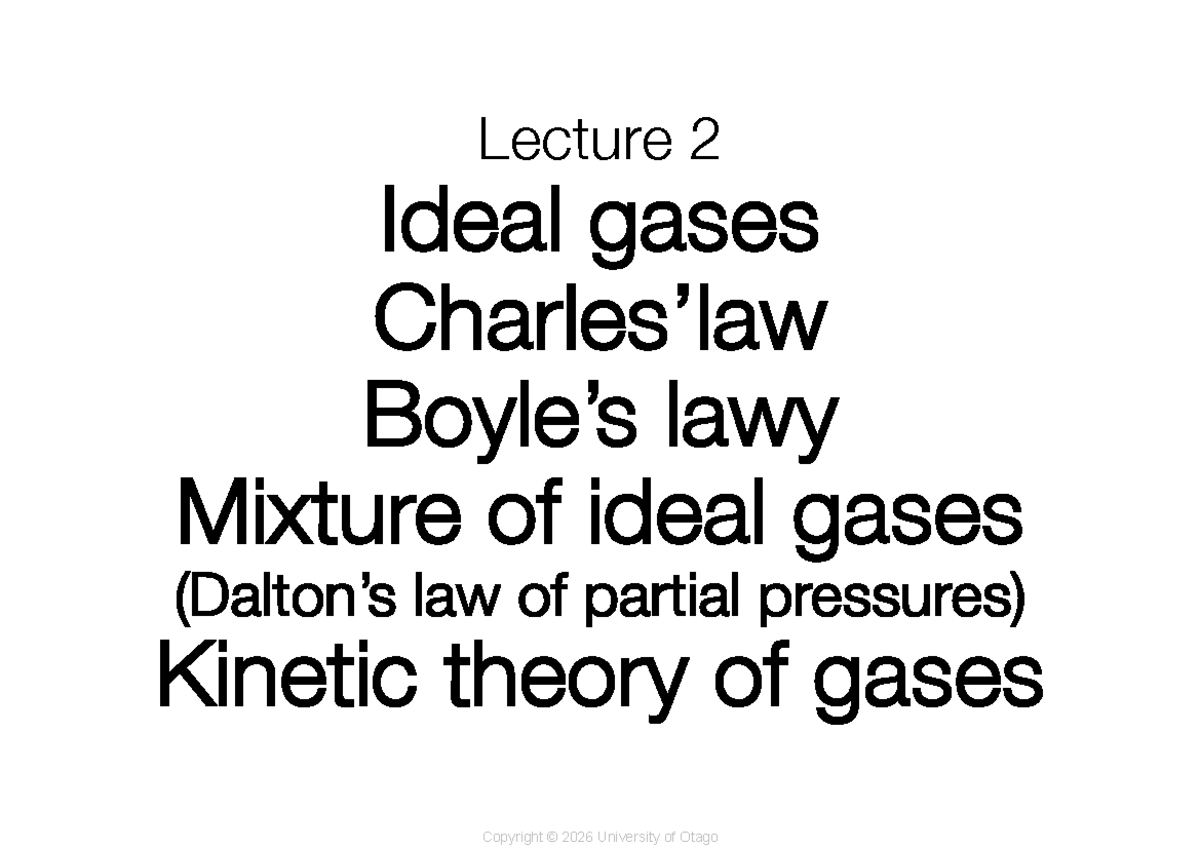 Lecture 2: Ideal Gases and Gas Laws - Studocu