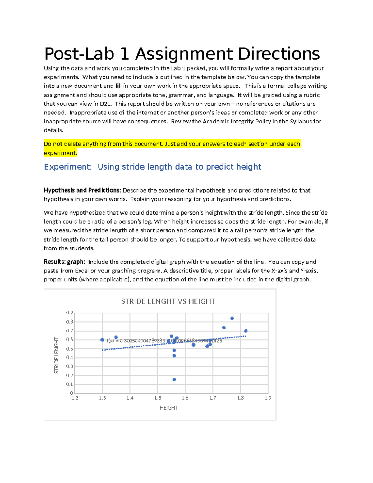 Post-Lab 1 Report: Predicting Height from Stride Length Data - Studocu