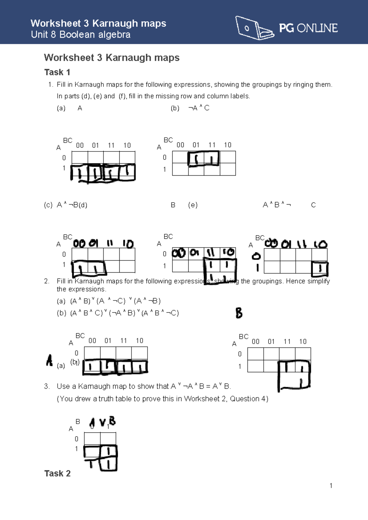Boolean Algebra Unit 8: Worksheet 3 on Karnaugh Maps - Studocu