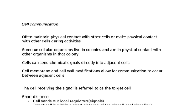 Cell Communication - POGIL Overview and Mechanisms - Studocu