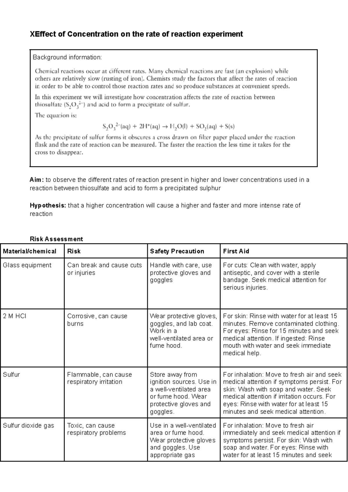 The Effect of Concentration on Reaction Rates: An Experimental Study ...