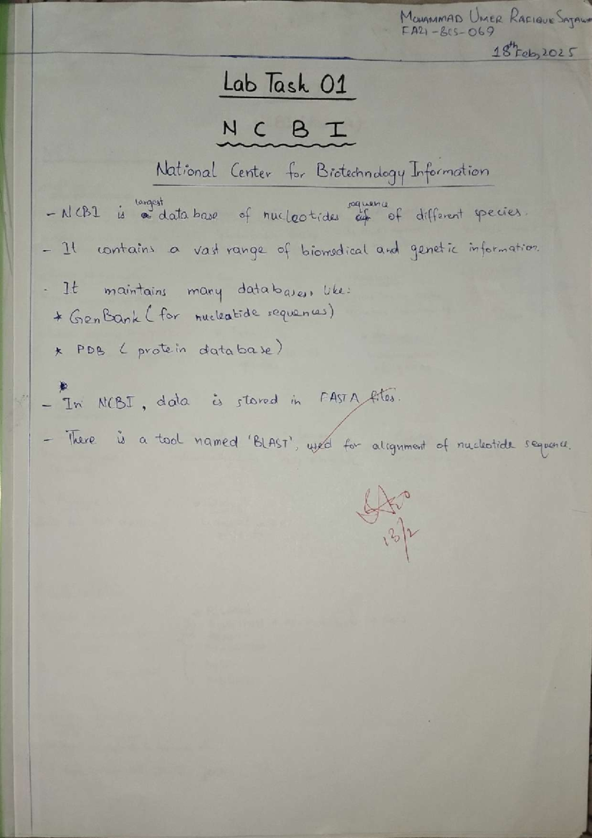 Bioinformatics Labs (1-7): NCBI Exploration & Python Tasks - Studocu
