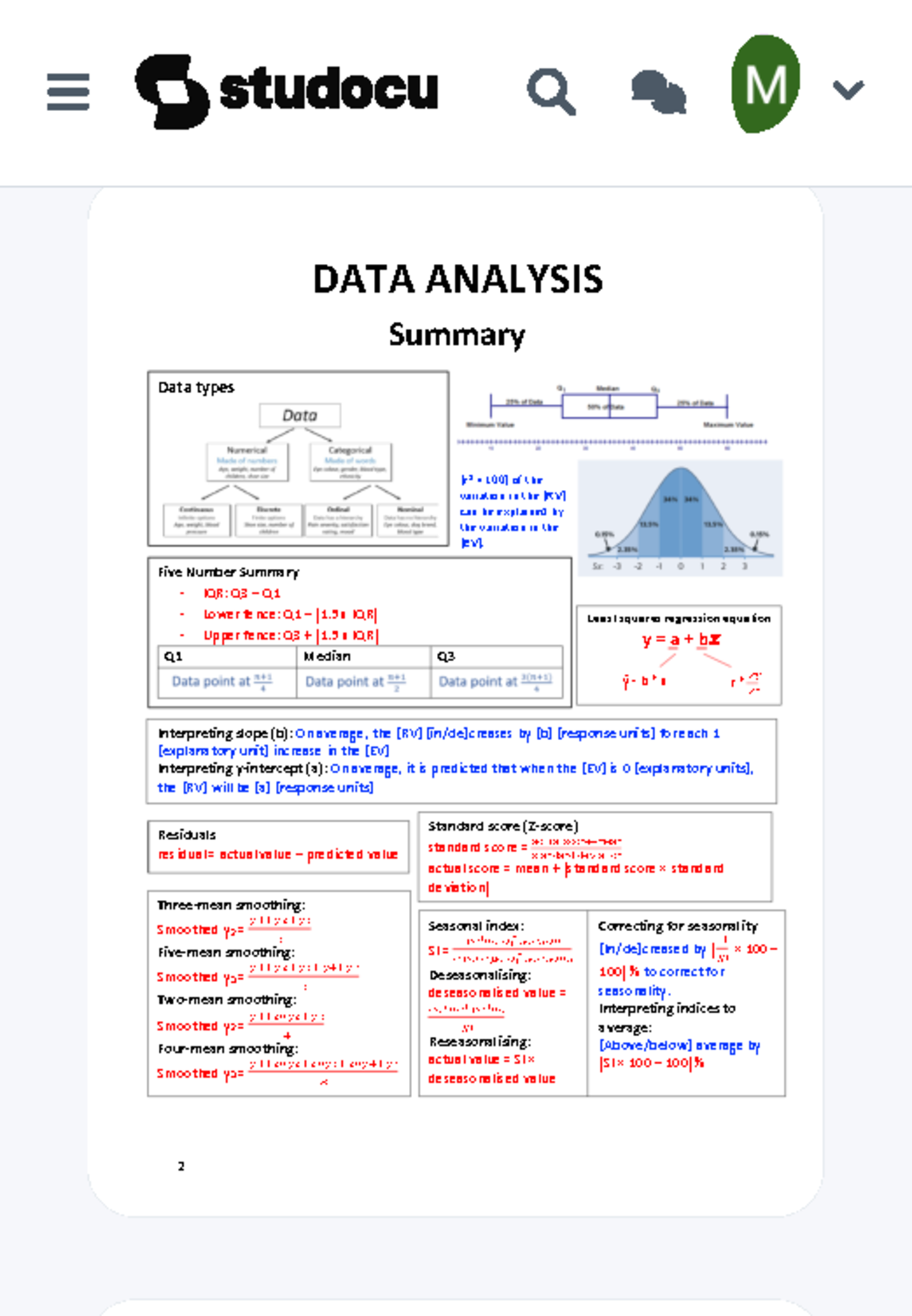 General Bound Reference 2023 - DATA Analysis Summary Data types Five Number Summary - IQR Q3 – Q ...