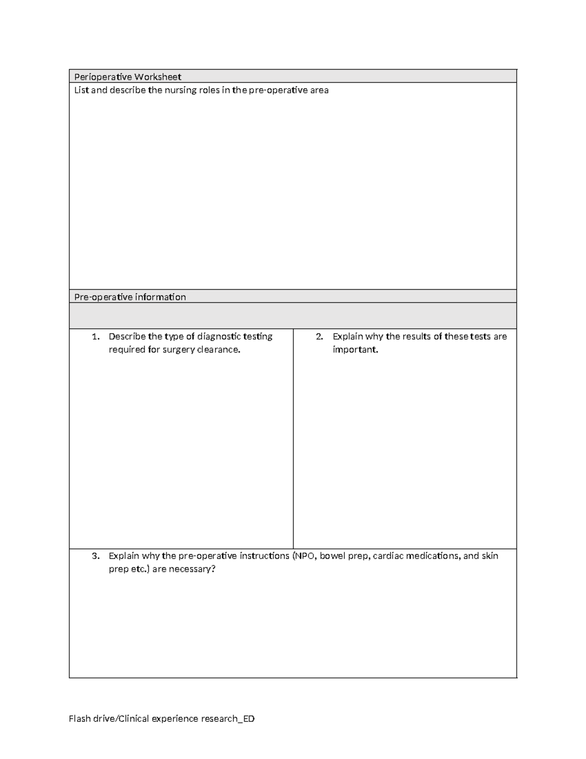 Pre-op Homework Worksheet: Nursing Roles & Patient Safety in Surgery ...