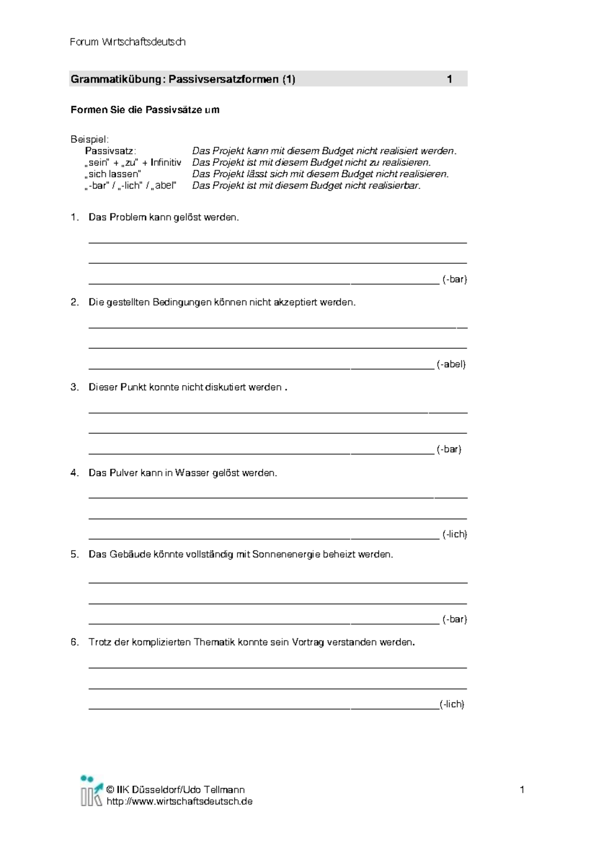 Grammatik Passiversatzformen 1 - Übung & Lösungen Wirtschaftsdeutsch ...