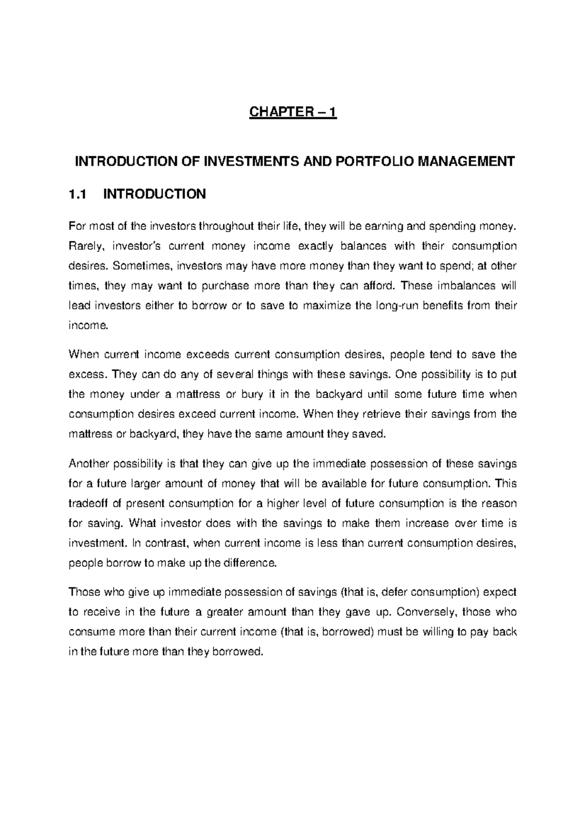 CHAPTER 1: INTRODUCTION TO INVESTMENTS AND PORTFOLIO MANAGEMENT - Studocu