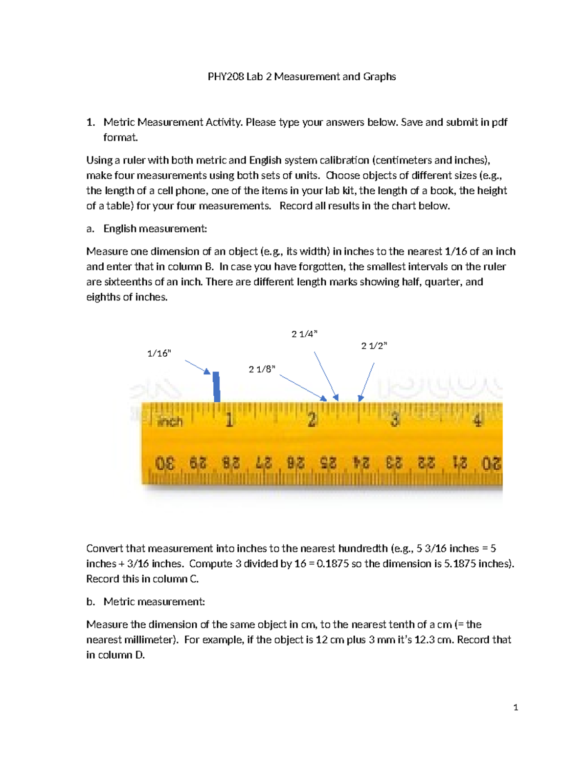 WS Lab 2 2023 Measurement - PHY208 Lab 2 Measurement and Graphs 1 ...