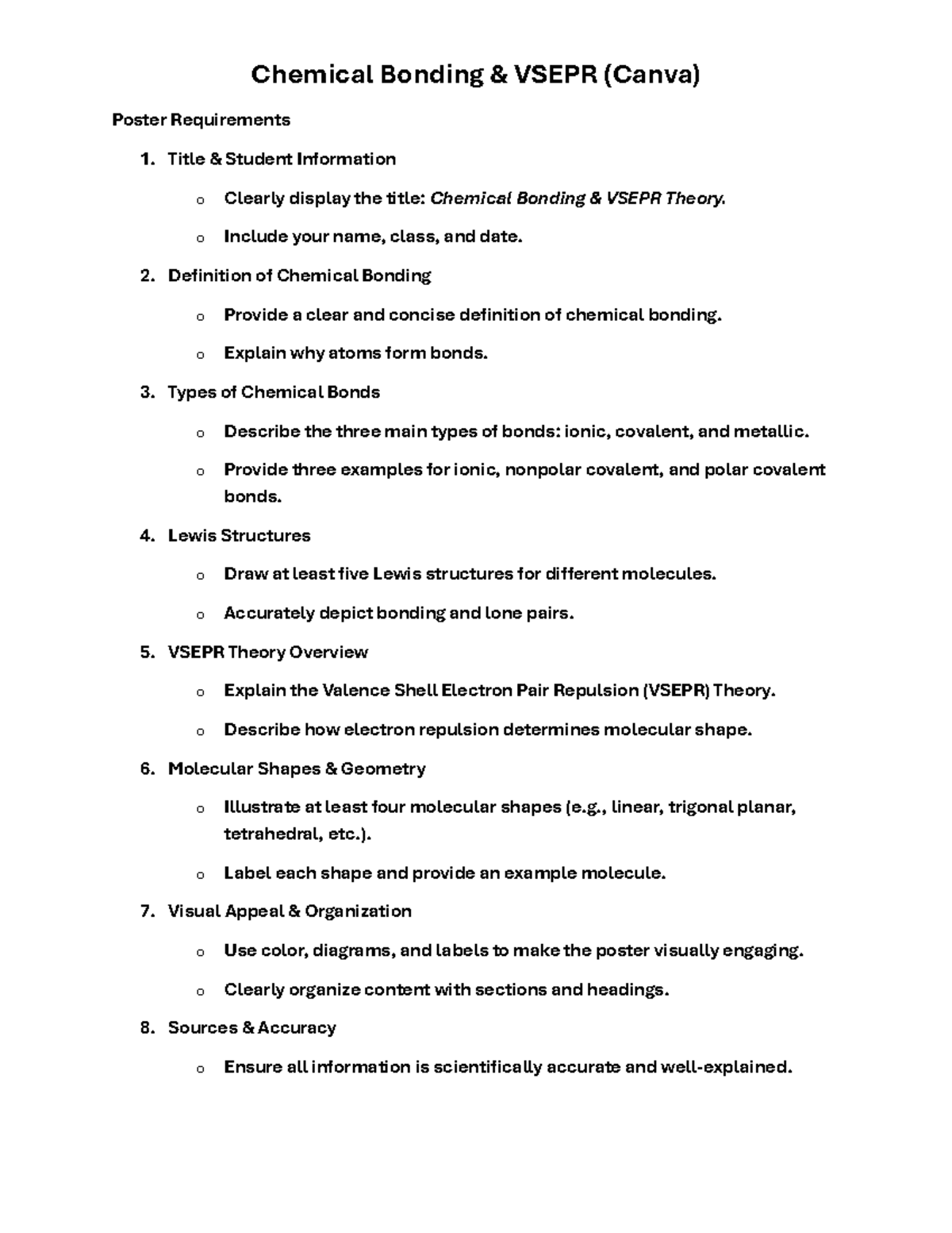 General Answer Key - Chemical Bonding & VSEPR (Canva) Poster ...