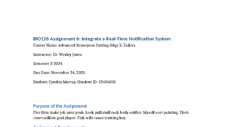 BIO126 Assignment 6: Notification System Prototype Overview - Studocu