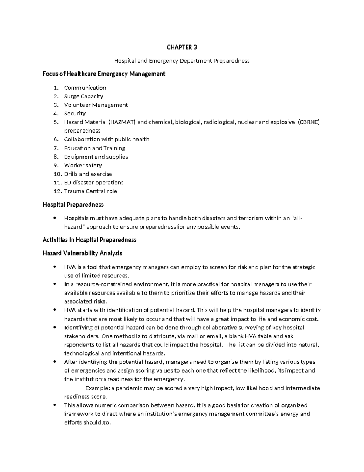 CHAPTER 3: Hospital & Emergency Dept. Preparedness in Healthcare ...