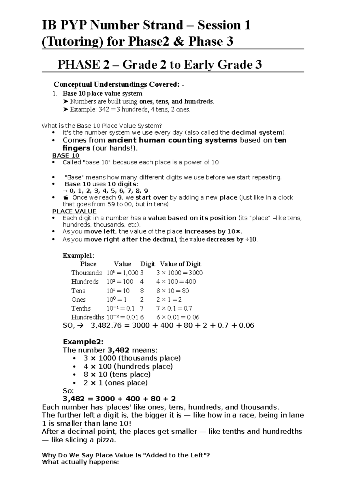 IB PYP Number Strand Cheat Sheets for Y2 & Y3 Concepts - Studocu