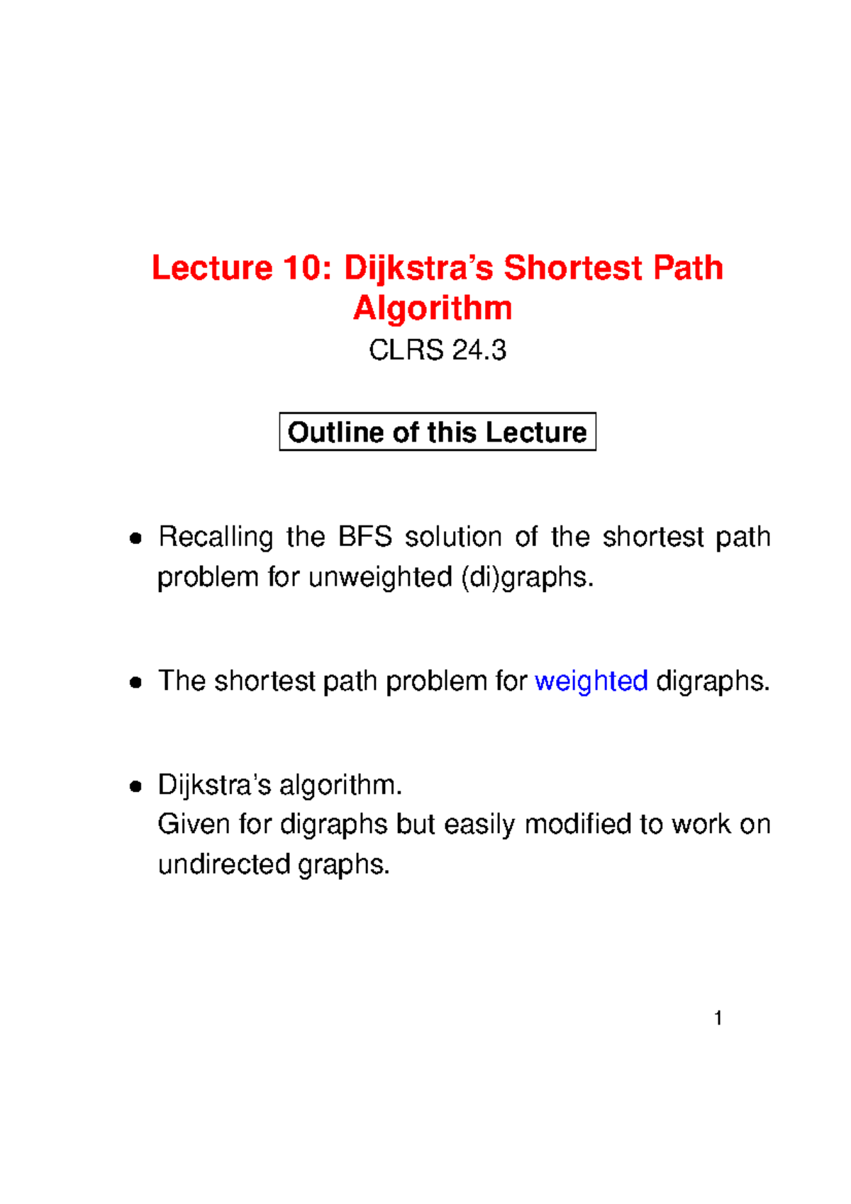 Dijkstra's Shortest Path Algorithm Lecture CLRS 24.3 Overview - Studocu