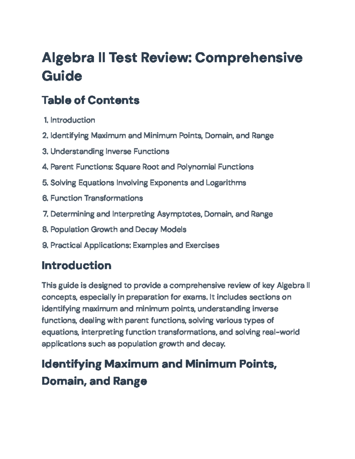 Algebra II Test Review: Key Concepts & Exam Prep Guide - Studocu