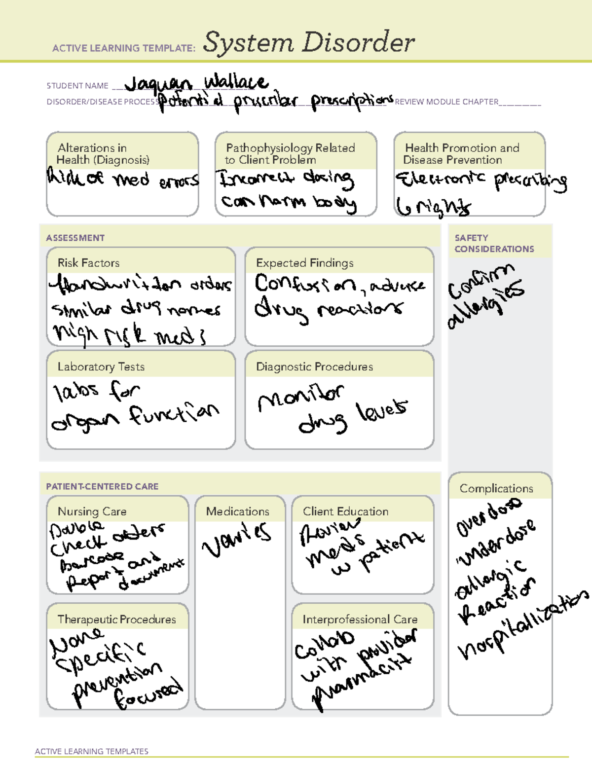 ACTIVE LEARNING TEMPLATE: System Disorder Overview for Mental Health ...