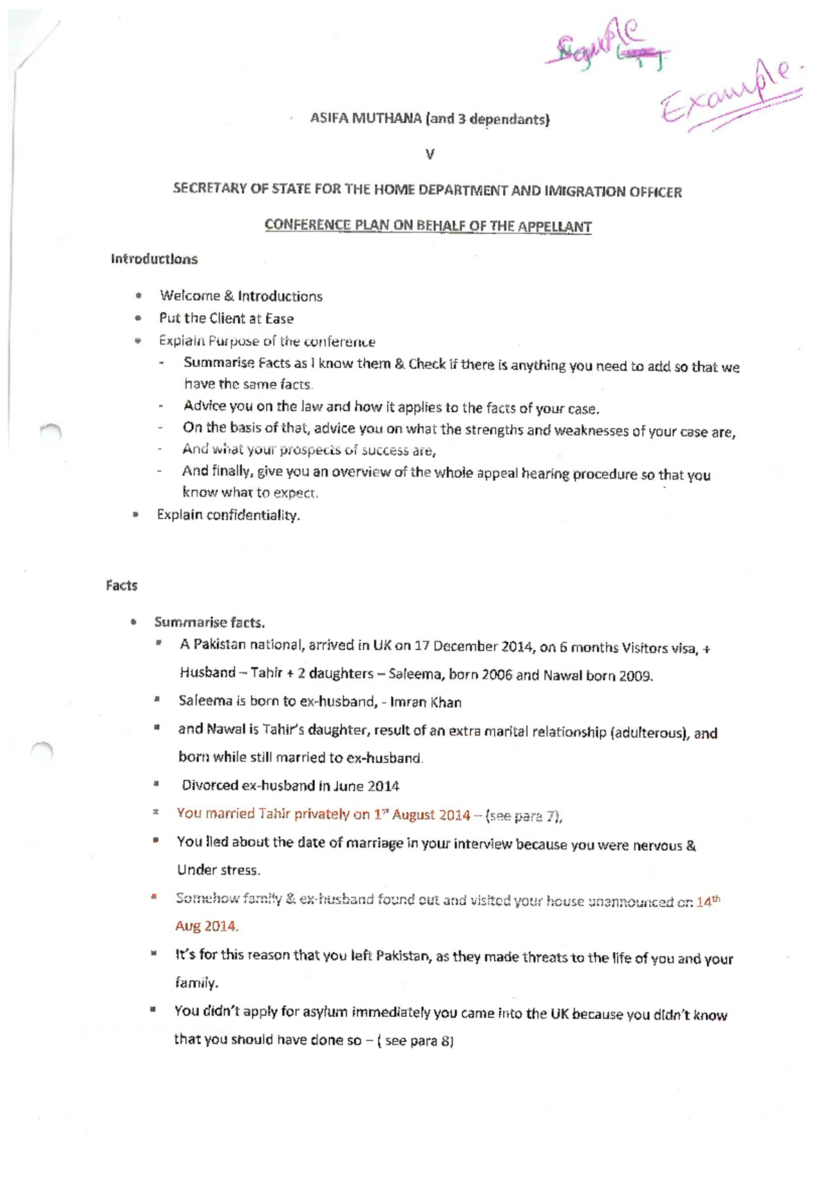 Immigration Law Client Conference Plan: Asifa Muthana Case Study - Studocu