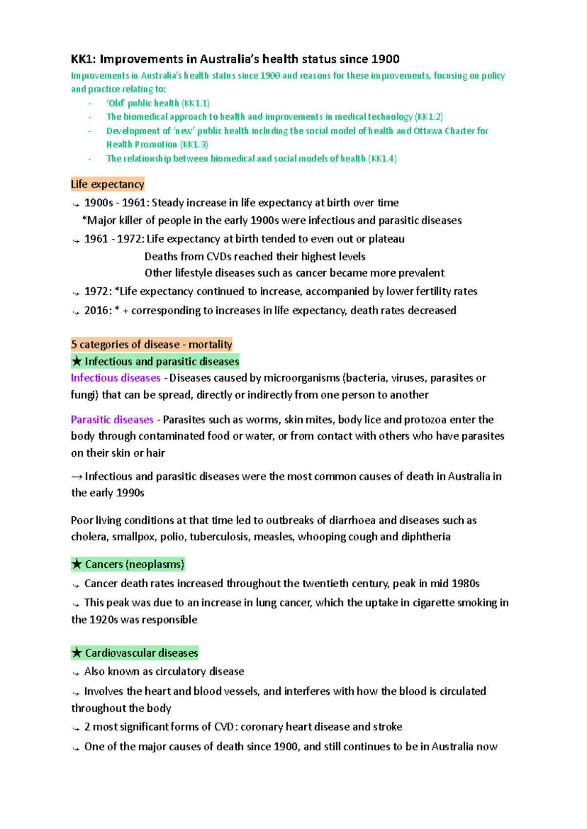HHD Unit 3 AOS 2: Health Status Improvements Since 1900 - Studocu