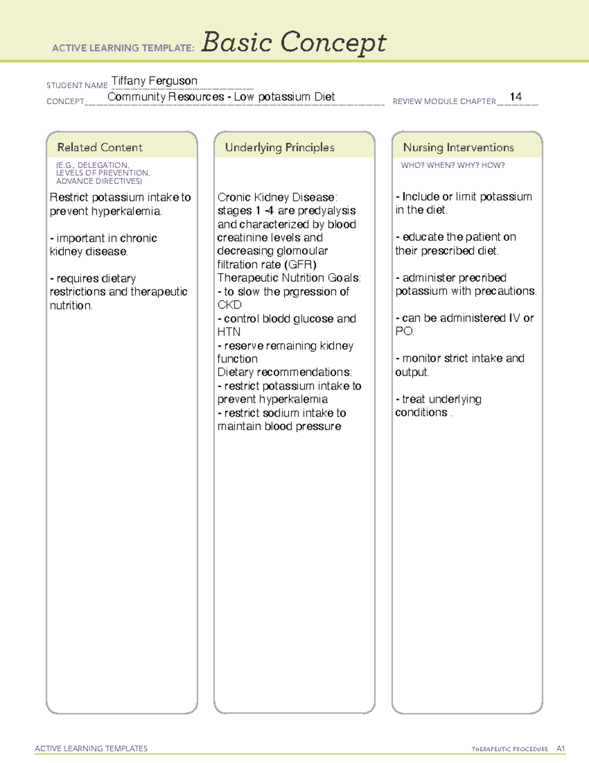 Active Learning Template: Basic Concepts in Therapeutic Nutrition - Studocu