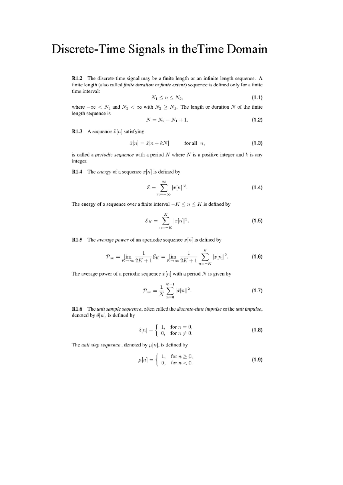 Discrete-Time Signals and MATLAB Commands R1.2 - R1.10 - Studocu