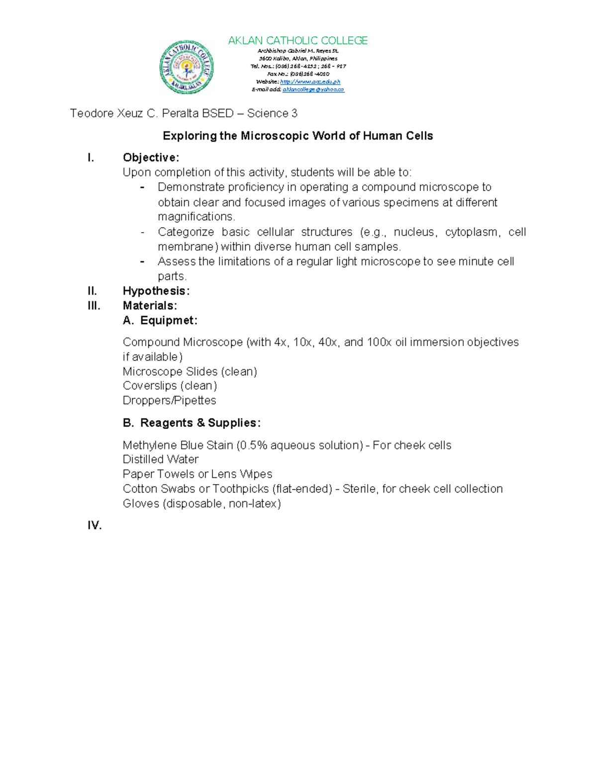 BSED Science 3: Exploring Human Cells with Microscopy - Studocu