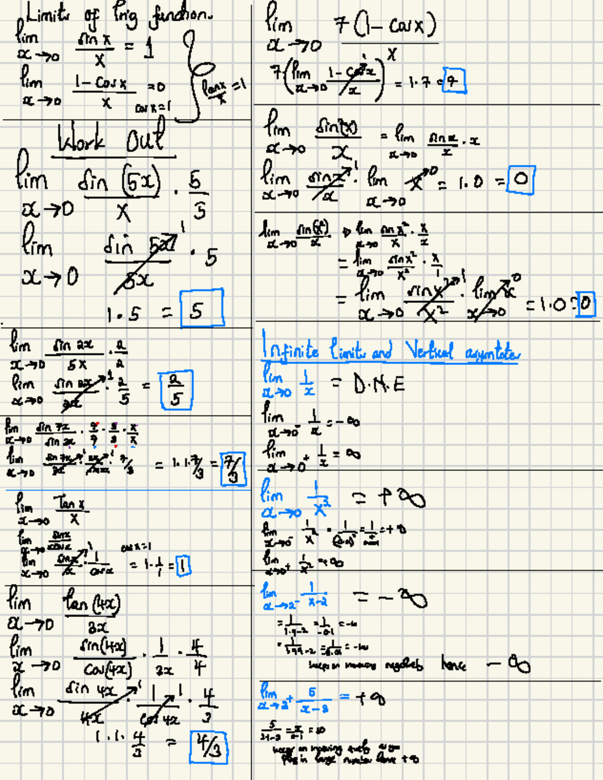 Math 140 - limit of trig functions - MATH 140 - fim =C-cosX) x mim timimia Inout Tim I lim d ...