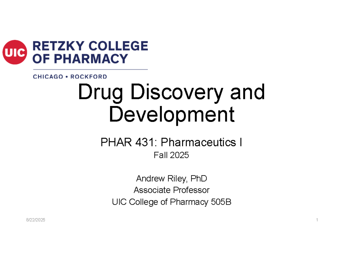 Drug Discovery and Development Overview - PHAR 431 Fall 2025 - Studocu