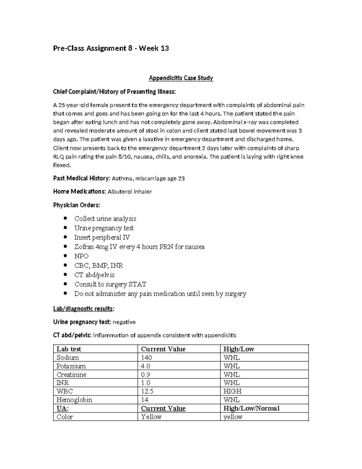 Assignment 8 - Week 13: Appendicitis Case Study Analysis - Studocu