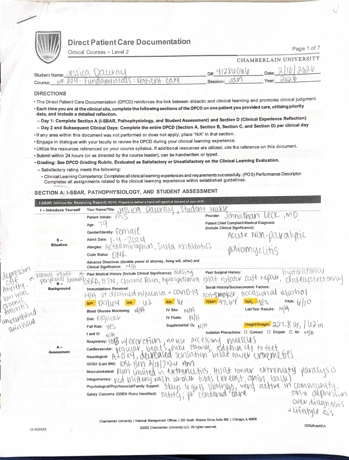 Direct Patient Care Documentation (DPCD) Level 2 - Clinical Reflection ...