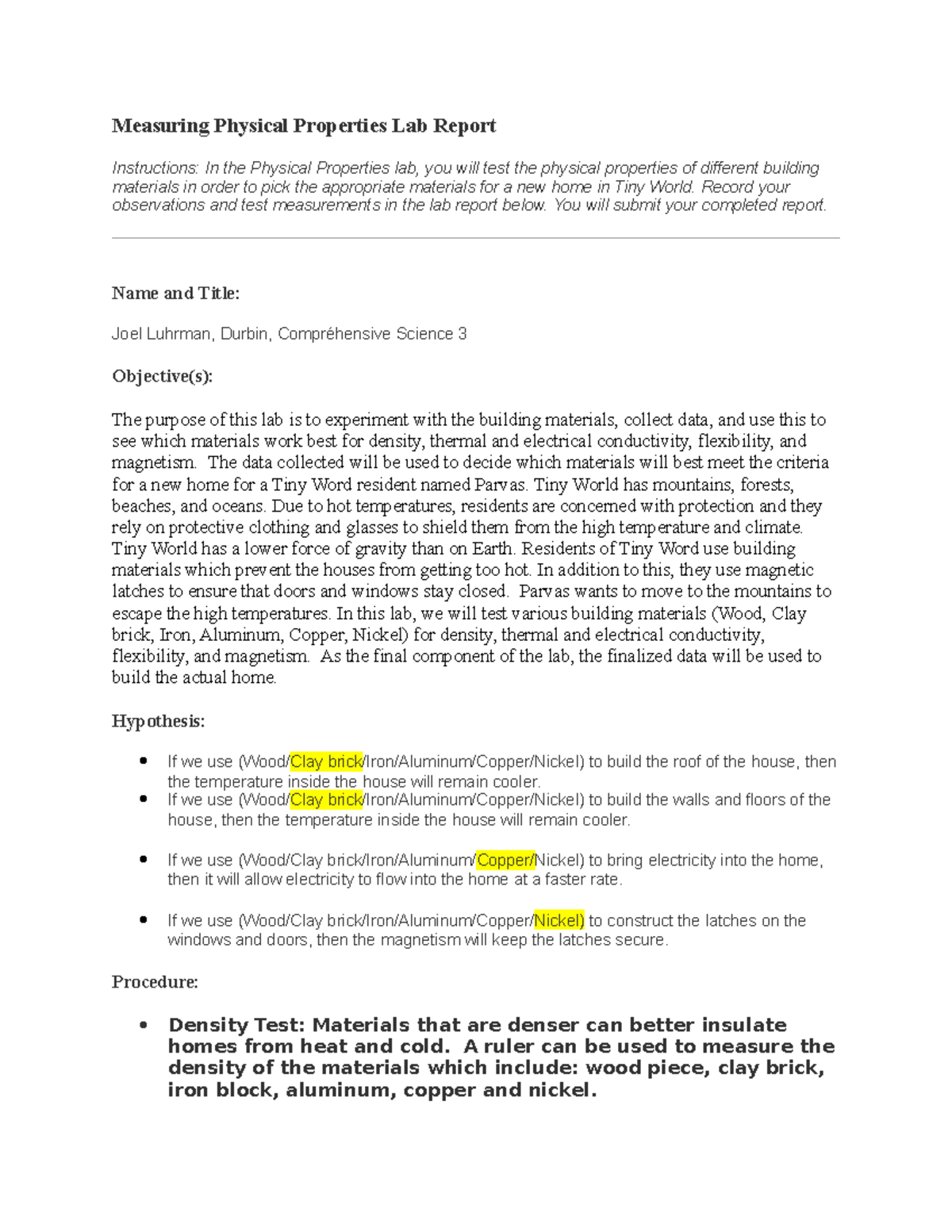 1 - Module 1.5 measuring physical properties lab report - Measuring ...
