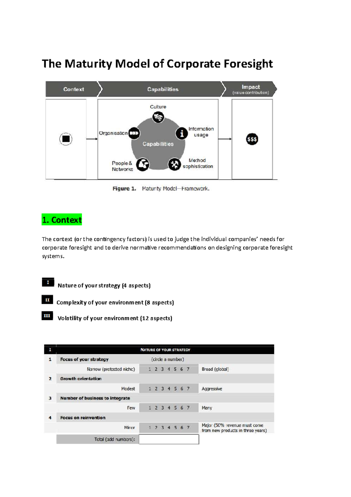 Corporate Foresight Maturity Model: Context, Impact & Process - Studeersnel