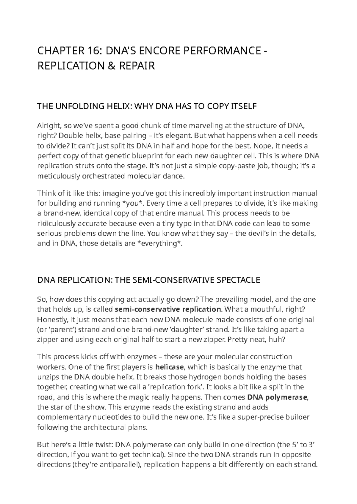 Biochem 101: Chapter 16 - DNA Replication & Repair Essentials - Studocu