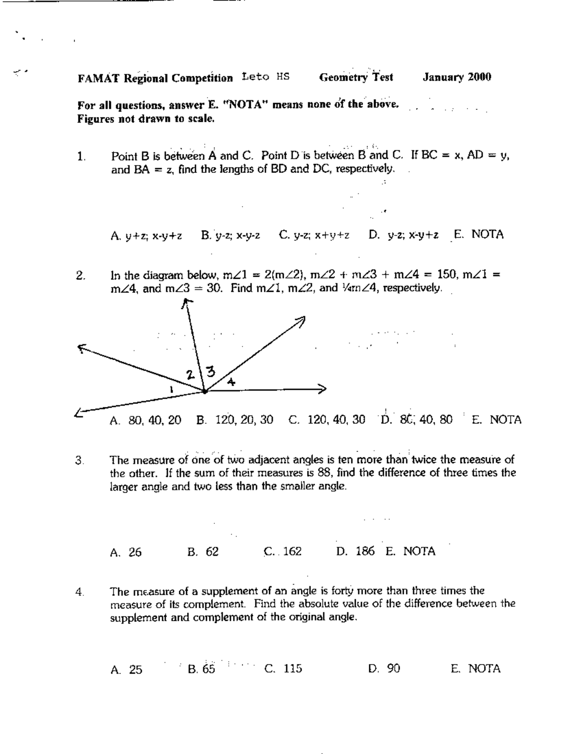 FAMAT Regional Competition Leto HS Geometry Test - January Practice ...