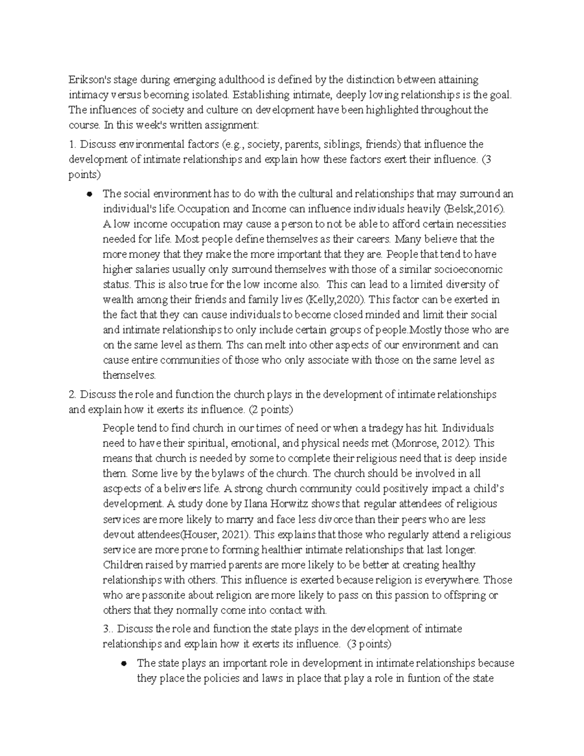 Module 10 written assignment - Erikson's stage during emerging ...