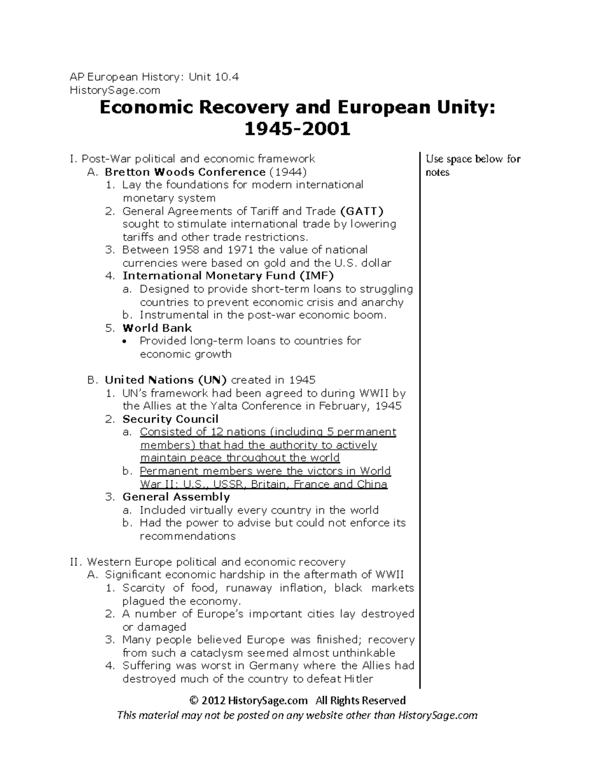 AP Euro Lecture Notes: Unit 10.4 - Economic Recovery & European Unity ...