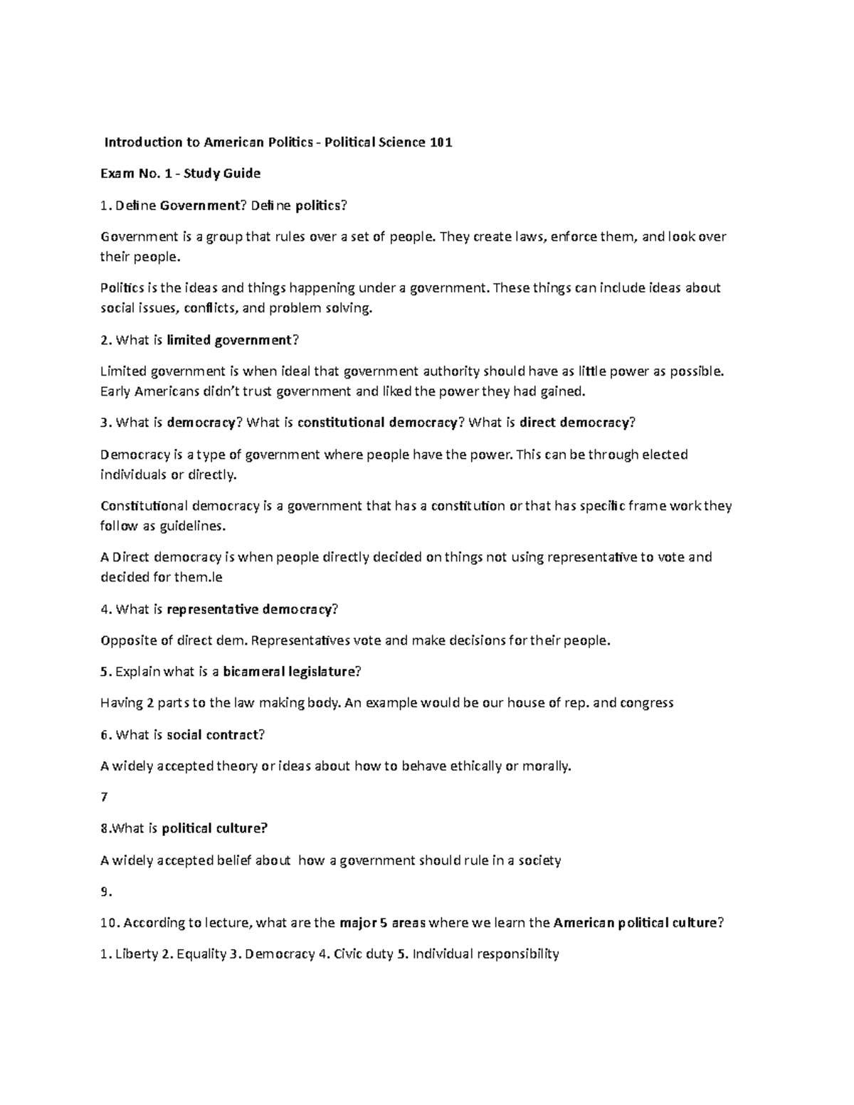 PSC Exam 1 Study guide - Introduction to American Politics - Political ...