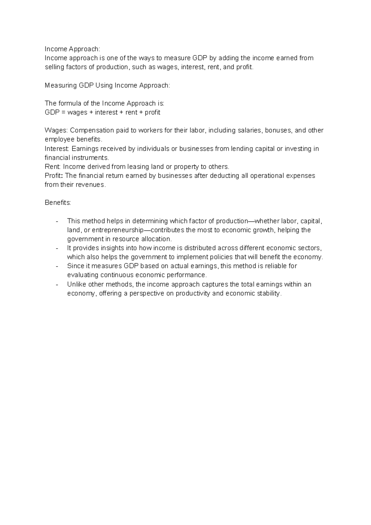Income Approach to Measuring GDP: Key Components and Benefits - Studocu