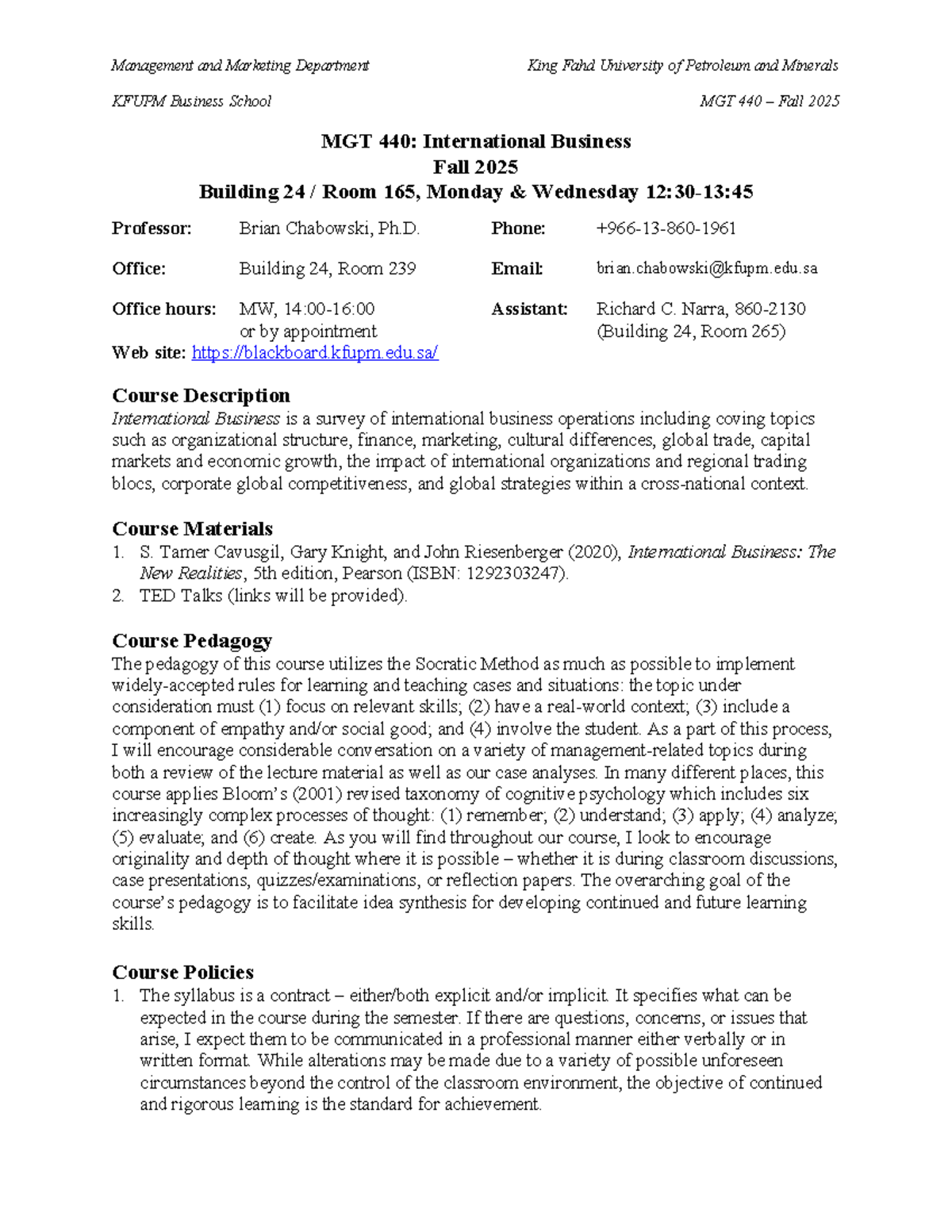 FA25 MGT 440: International Business Course Syllabus Fall 2025 - Studocu