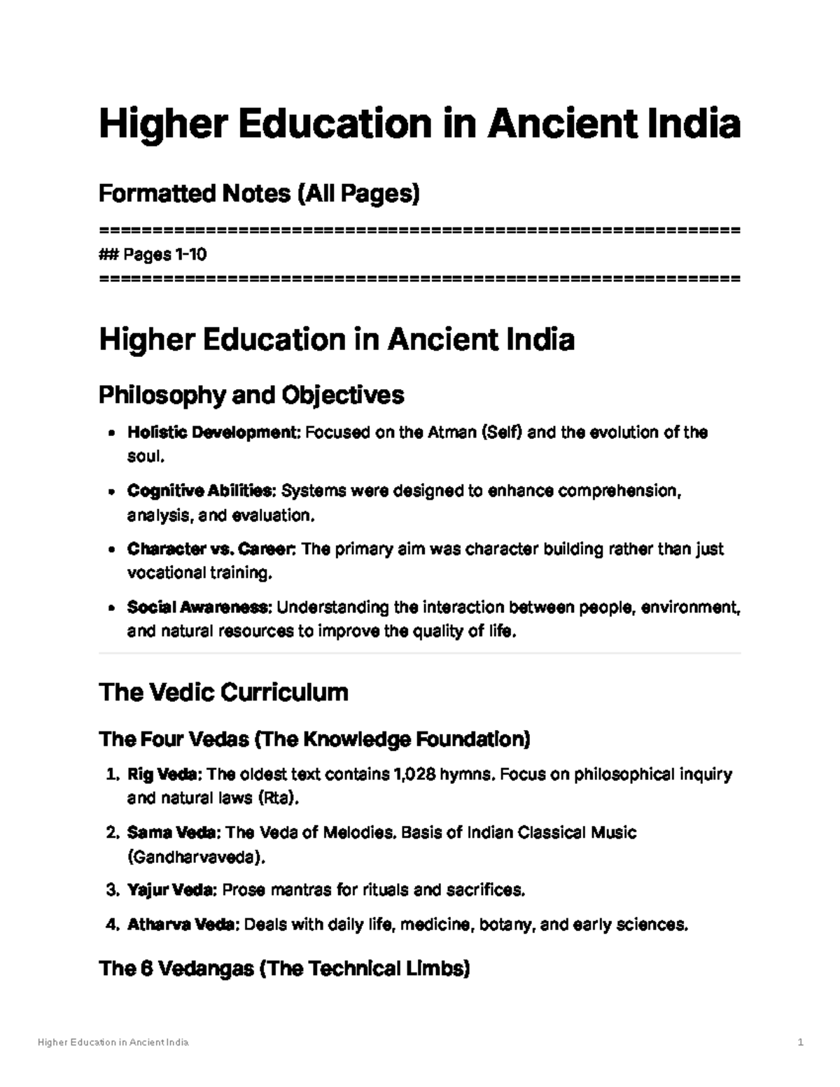 Higher Education in Ancient India: Comprehensive Study Notes (All Pages ...